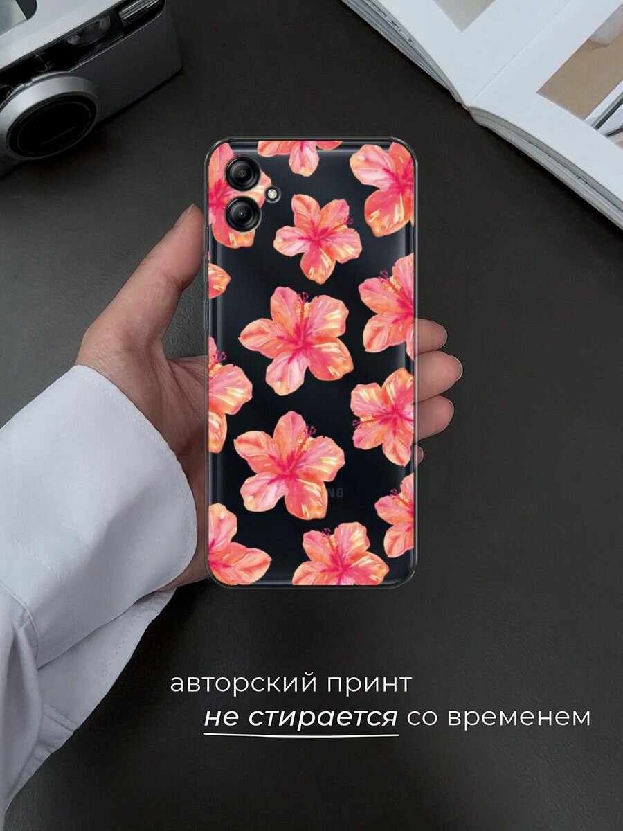 Чехол на Samsung Galaxy A04e / Самсунг A04e с принтом "Pink flowers" — фото 1