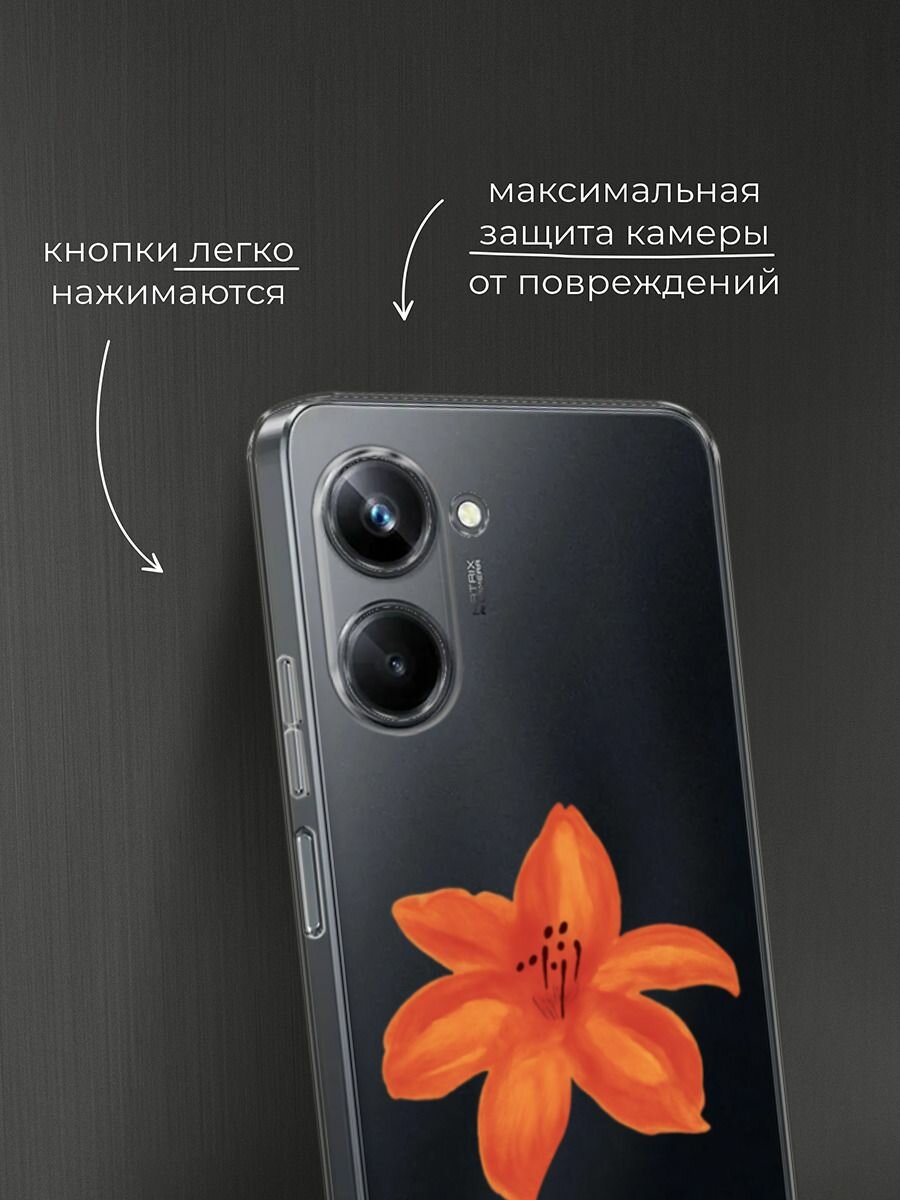 Чехол на Realme 10 Pro / Реалми 10 Про с принтом "Оранжевый цветок", прозрачный — фото 1