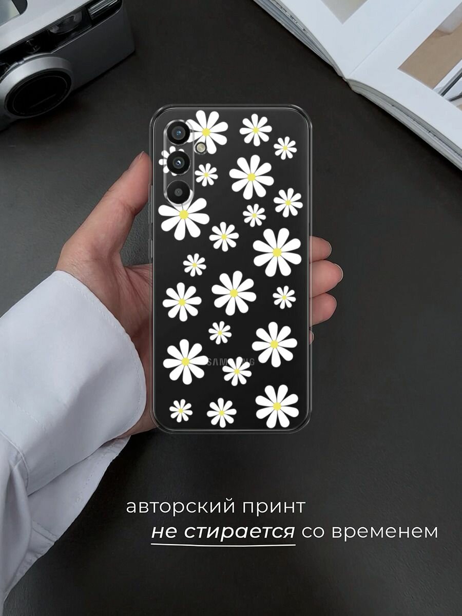 Чехол на Samsung Galaxy A34 / Самсунг A34 с принтом "Большие ромашки", прозрачный — фото 1