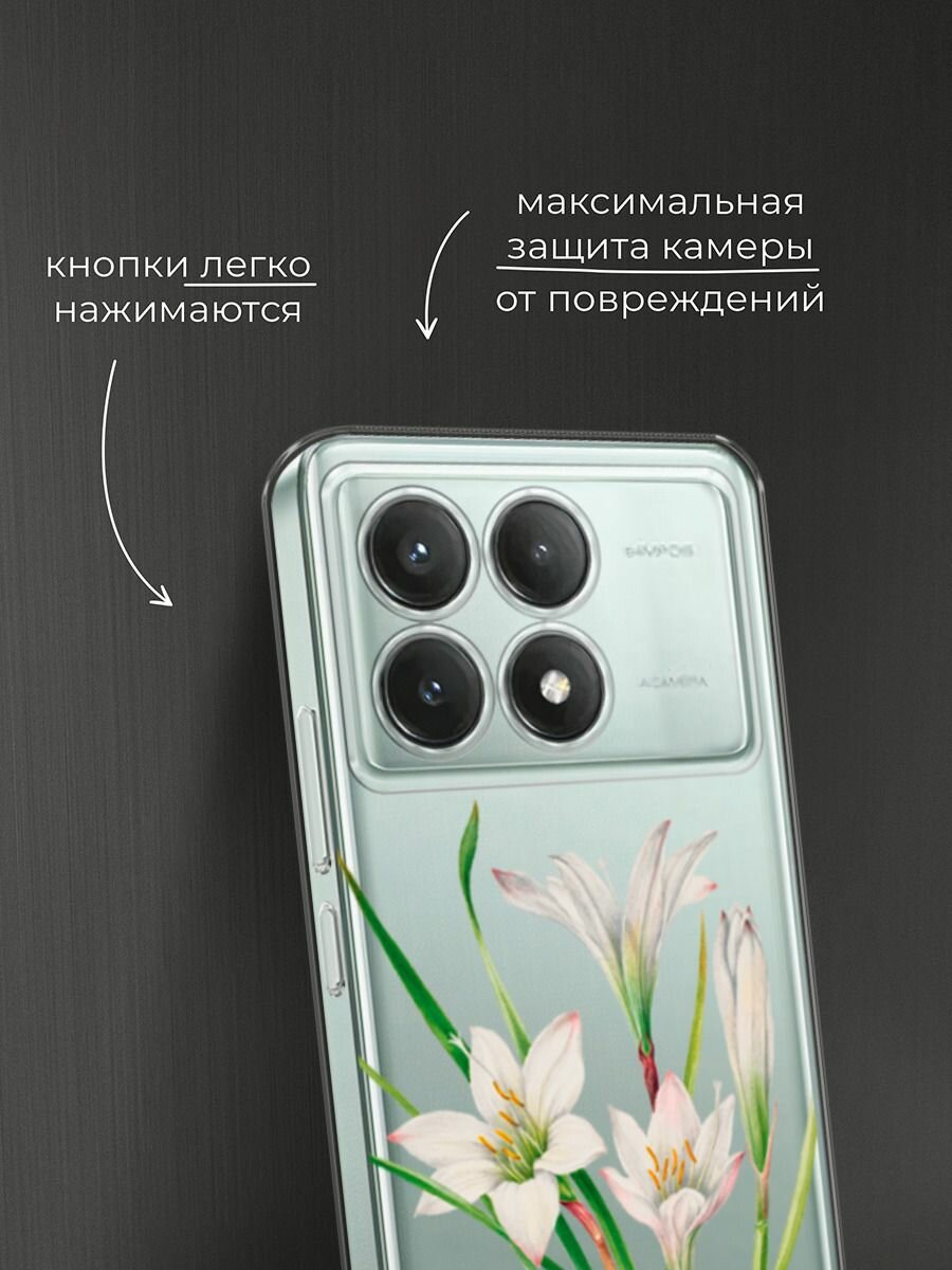 Чехол на Xiaomi Poco X6 PRO 5G / Поко X6 Про 5G с принтом "White lily", прозрачный — фото 1