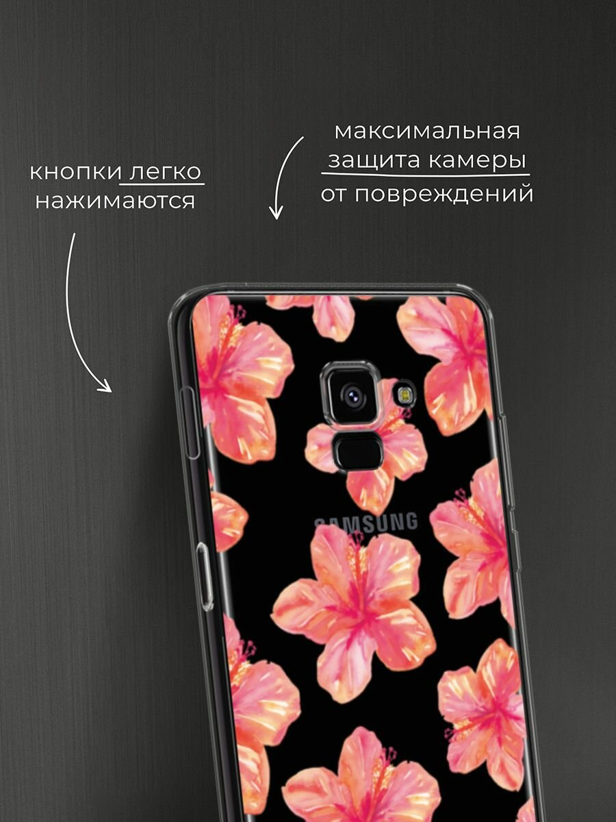 Чехол на Samsung Galaxy A8 + / Самсунг Галакси А8 Плюс 2018 с принтом "Pink flowers" — фото 1