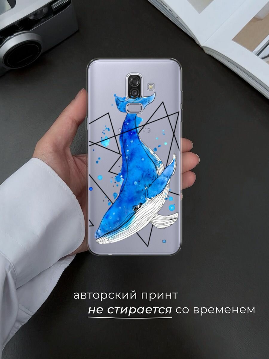 Чехол на Samsung Galaxy J8 / Самсунг Галакси Джей 8 с принтом "Кит графика", прозрачный — фото 1