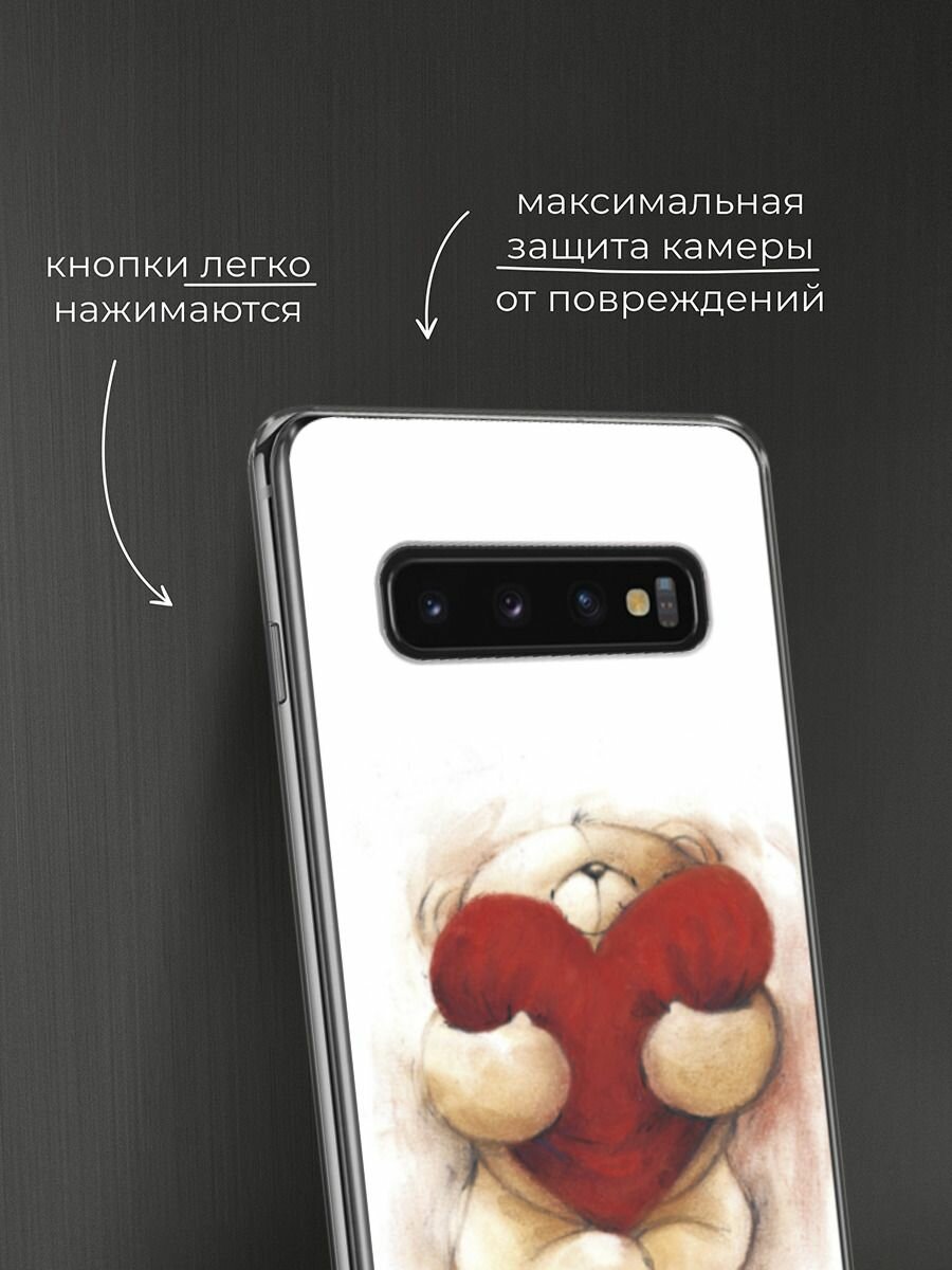 Чехол на Samsung Galaxy S10 + / Самсунг Галакси S10 Плюс с принтом "Мишка с сердцем 1" — фото 1