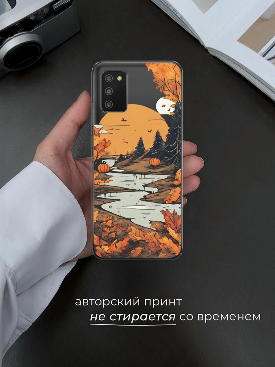Чехол на Samsung Galaxy A02s / Самсунг Галакси A02s с принтом "Осенний лесной уголок", прозрачный — фото 1