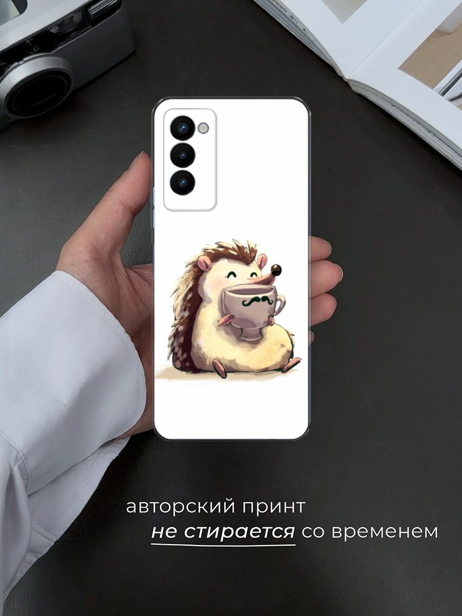 Чехол на Tecno Camon 18P / Техно Камон 18Р с принтом "Еж кофеман" — фото 1