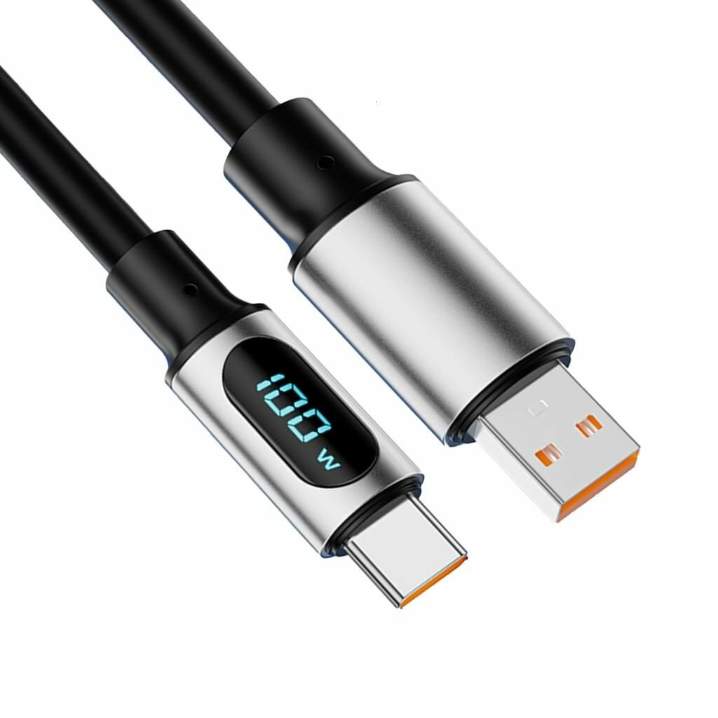 Быстрый кабель для зарядки USB на Type C PD100W с цифровым дисплеем, серебро - 1.2m