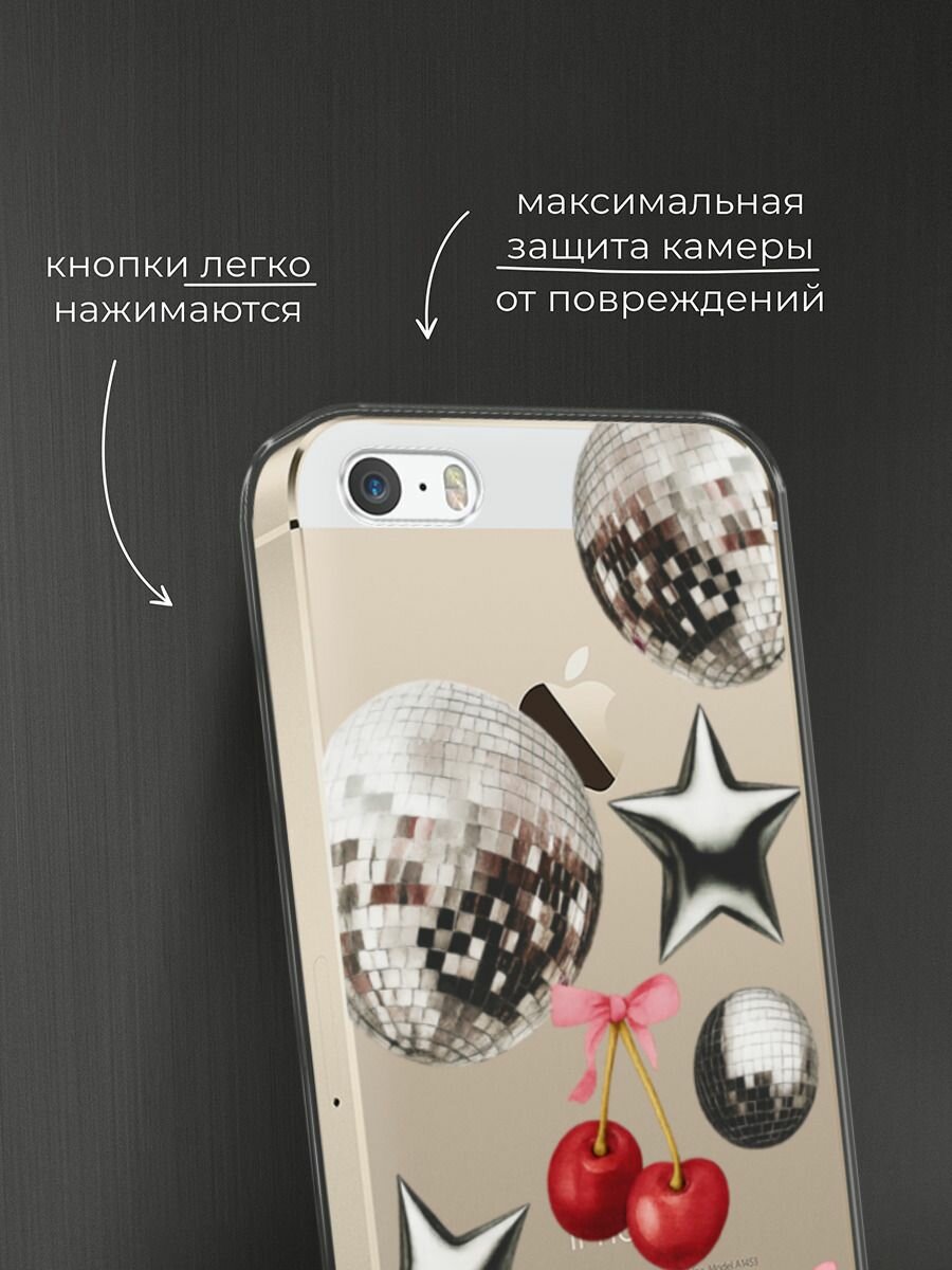 Чехол на Apple iPhone 5/5S/SE / Айфон 5/5S/SE с принтом "Стильная подборка", прозрачный — фото 1
