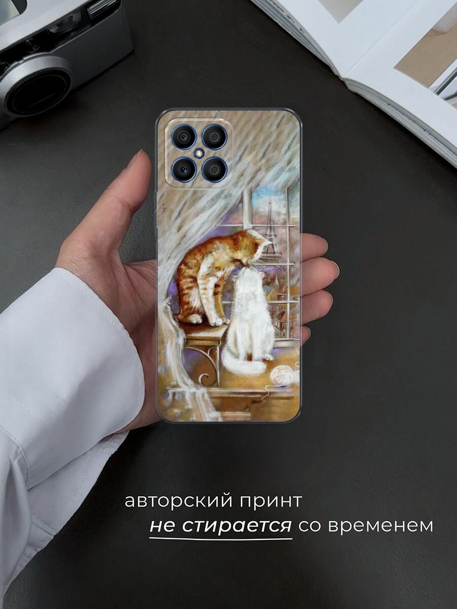 Чехол на Honor X8 / Хуавей X8 с принтом "Влюбленные котики 1" — фото 1