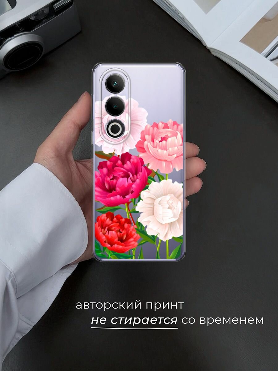 Чехол на Oneplus Ace 3V / Ван Плас Эйс 3V с принтом "Большие пионы", прозрачный — фото 1