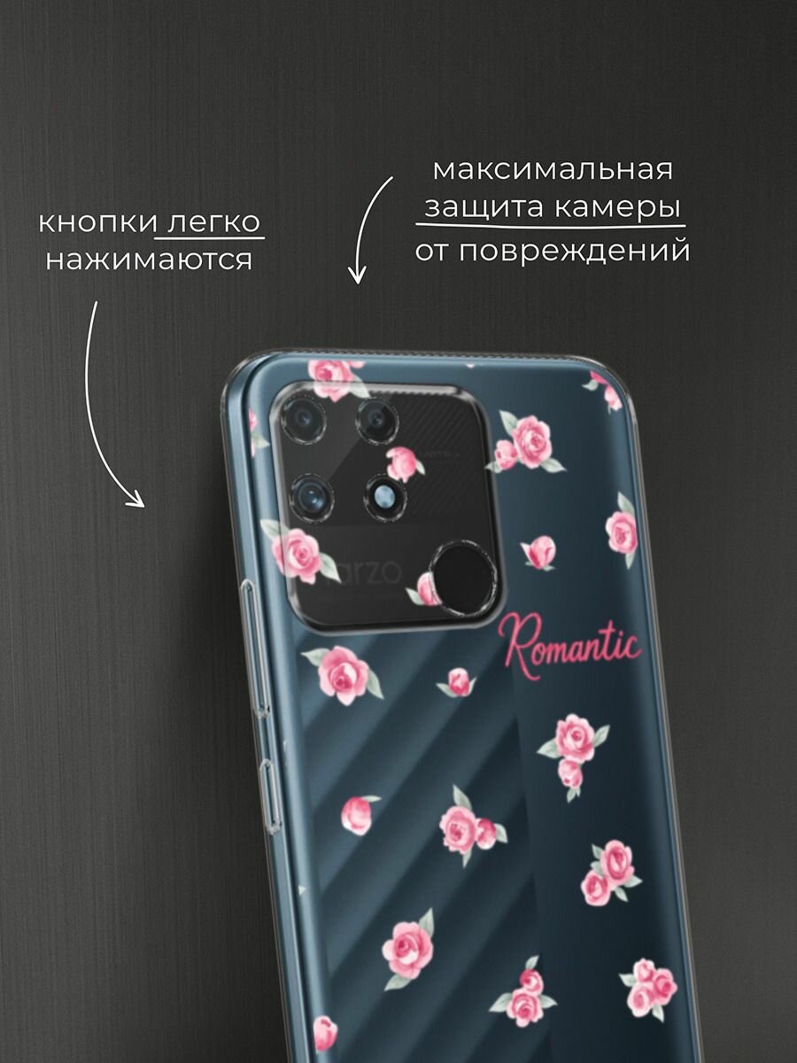 Чехол на Realme Narzo 50A / Реалми Нарзо 50A с принтом "Romantic 2", прозрачный — фото 1
