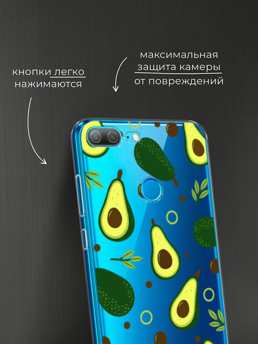 Чехол на Honor 9 Lite / Хонор 9 Лайт с принтом "Авокадо паттерн", прозрачный — фото 1