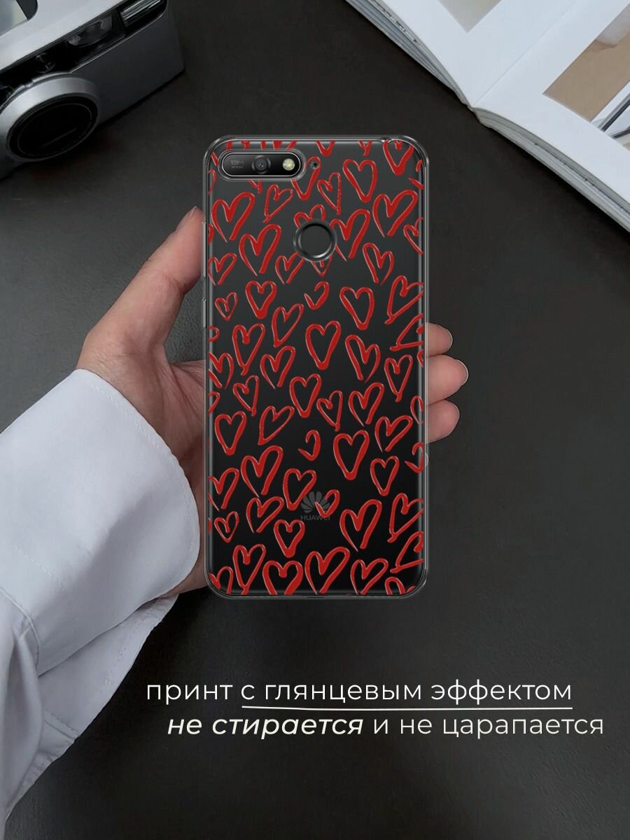 Чехол на Хонор 7С/7А Про/Хуавей Y6 Prime 2018 с принтом "Легкие бордовые сердечки" — фото 1