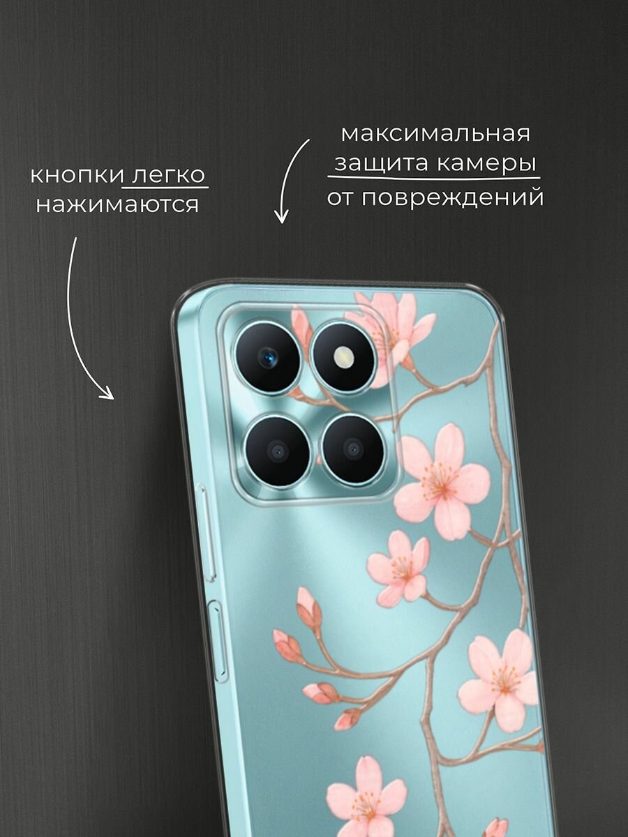 Чехол на Honor X6A / Хонор X6A с принтом "Веточка распускающейся сакуры 2" — фото 1