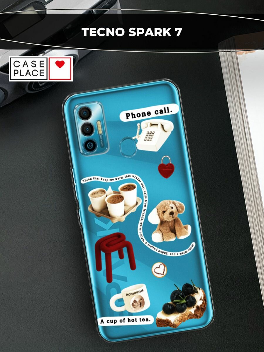 Чехол на Tecno Spark 7 / Техно Спарк 7 с принтом "Phone call", прозрачный