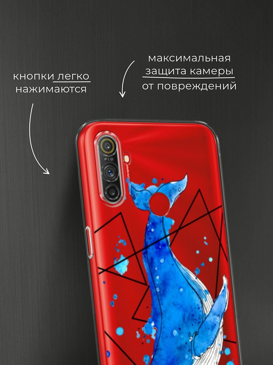 Чехол на Realme C3 / Реалми C3 с принтом "Кит графика", прозрачный — фото 1