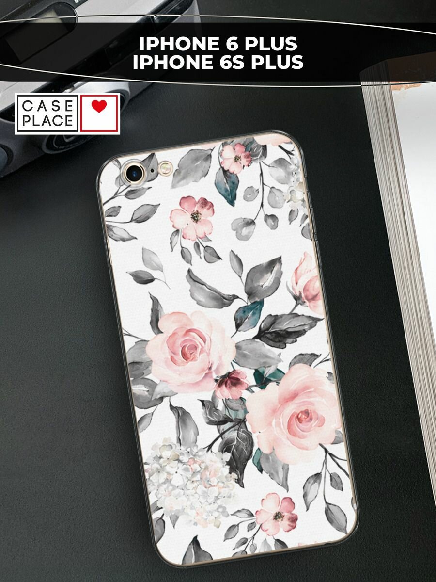 Чехол на Apple iPhone 6 Plus/6S Plus / Айфон 6 Плюс/Айфон 6С Плюс с принтом "Розы на белом"