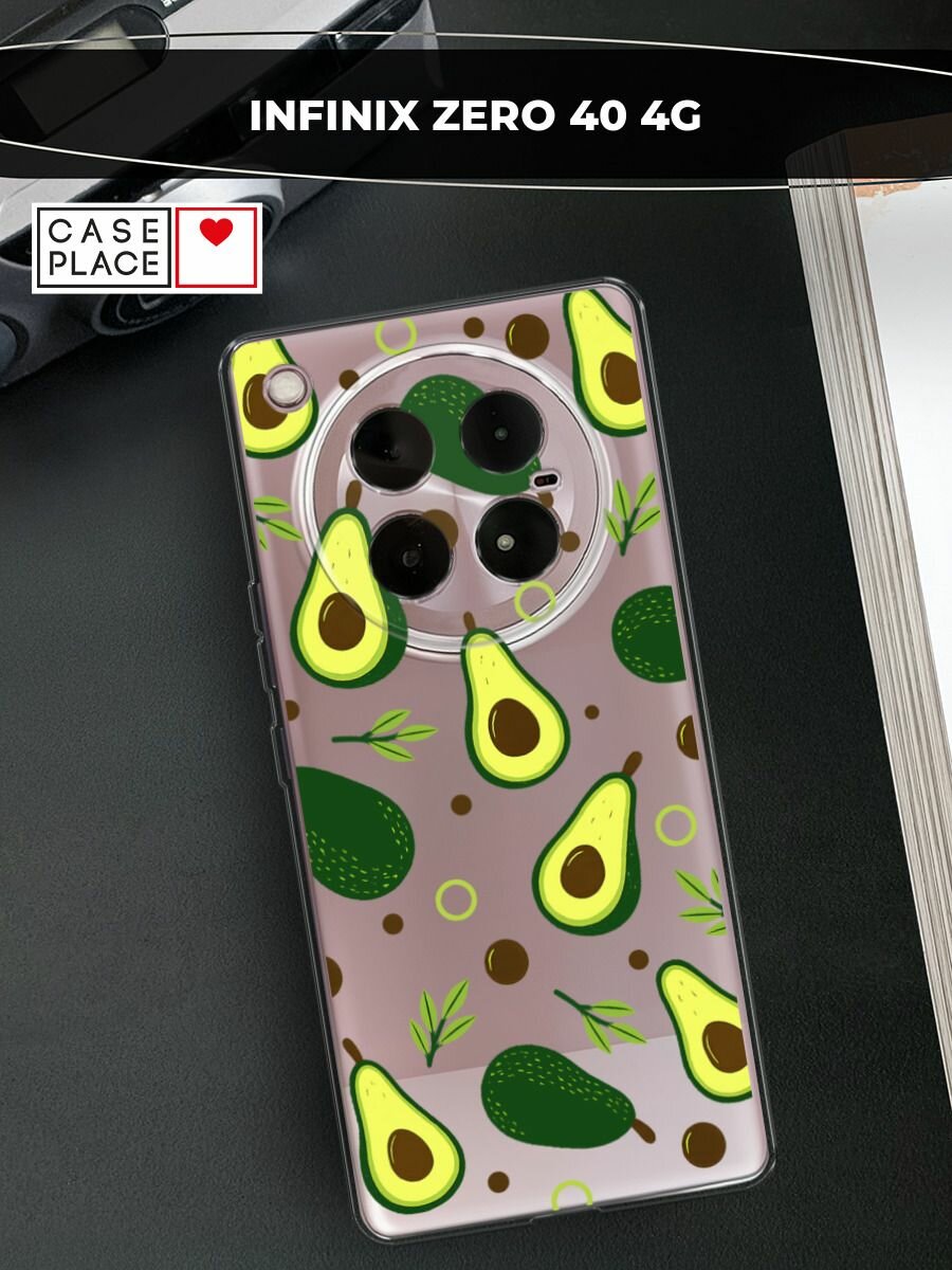 Чехол на Infinix Zero 40 4G / Инфиникс Зеро 40 4G с принтом "Авокадо паттерн", прозрачный