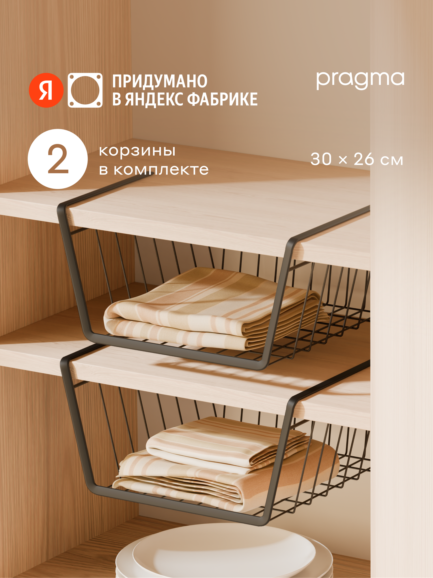 Набор из 2 подвесных ящиков для хранения Pragma Ralva 30х26х14 см, чёрный