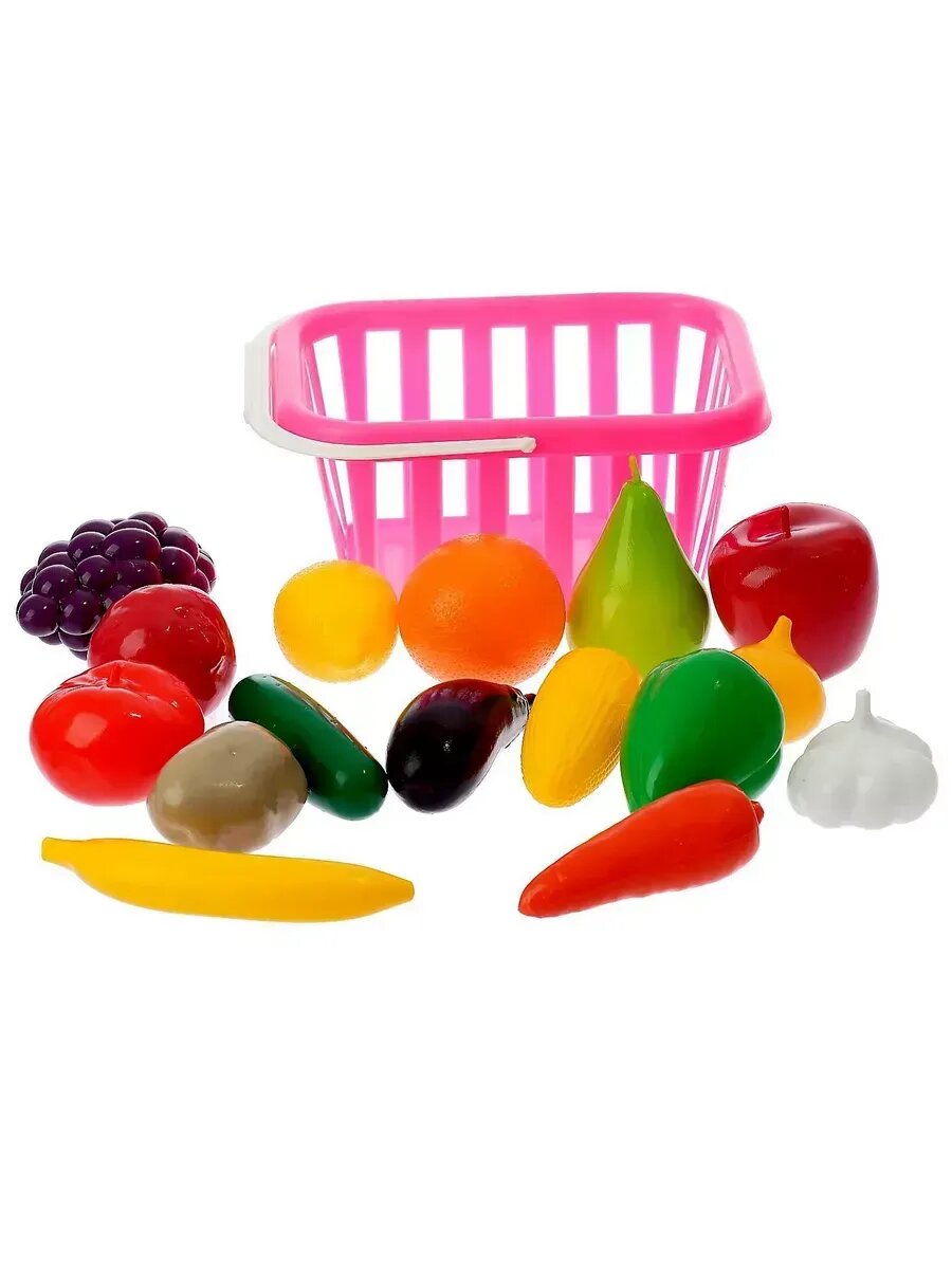 Игрушечная еда фрукты и овощи в корзине 17 предметов