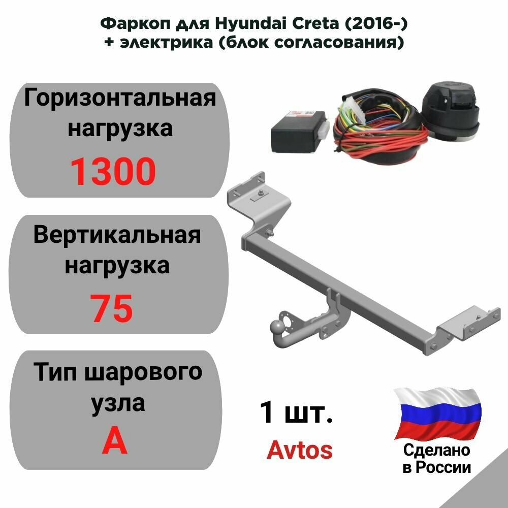 Фаркоп для Hyundai Creta (2016-) + электрика "Avtos" HY29