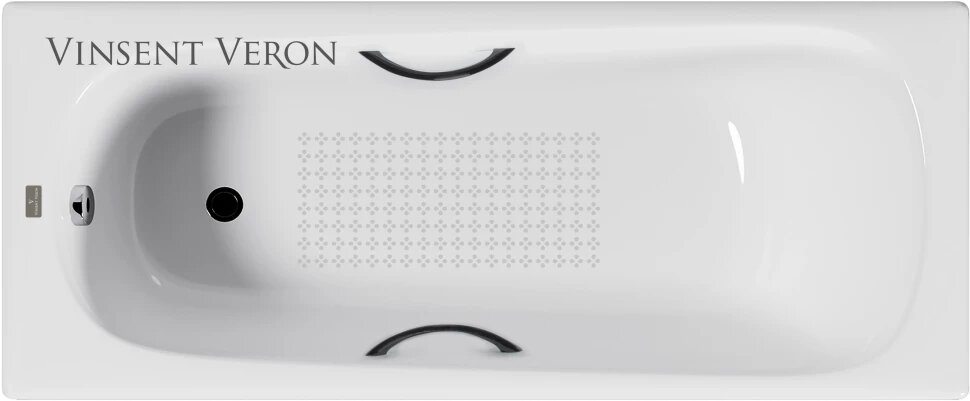 Ванна чугунная Vinsent Veron Concept VCO1657042H/VH0015BL-AS 165x70 см, с ручками, антискользящим покрытием, белый