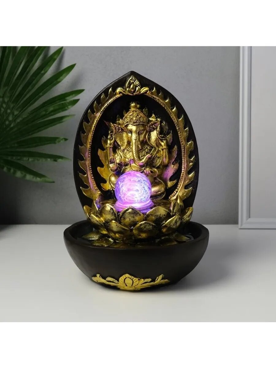 Фонтан настольный от сети, подсветка "Ганеша в арке у лотоса