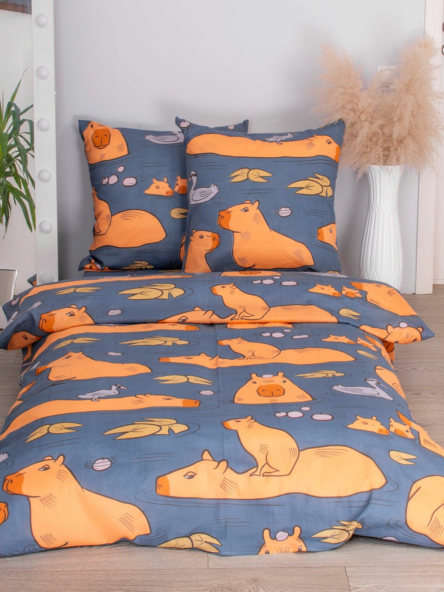 Комплект детского постельного белья Alice Textile: "Капибара (серая)", 1.5-спальный, нав. 70х70-2шт, Бязь, Хлопок-100%