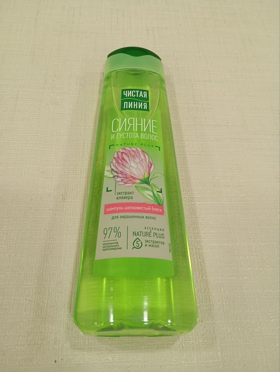 Шампунь Чистая Линия Сияние и густота волос, шелковистый блеск для окрашенных волос с экстрактом клевера 400 мл