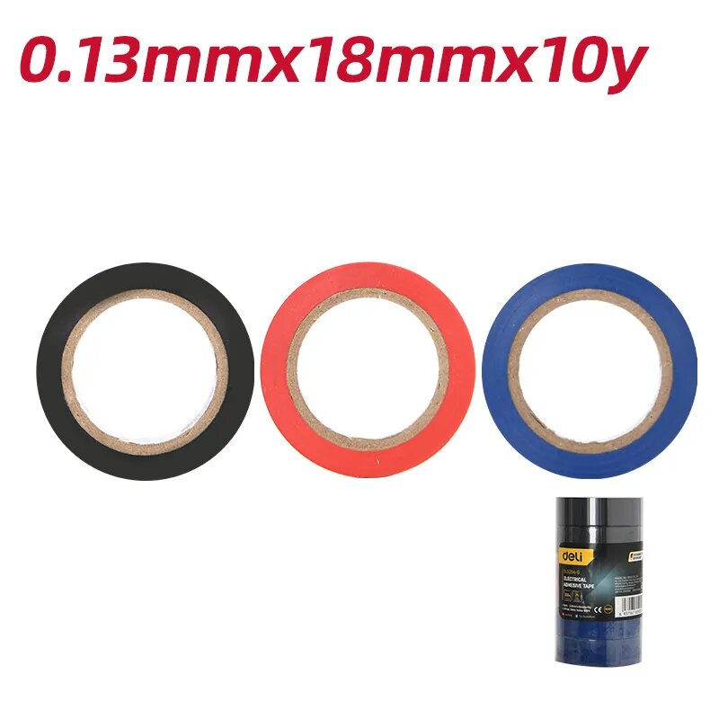 Изолента Deli DL5264-6, ПВХ, длина 9 м, толщина 0,13 мм, набор 6 шт.