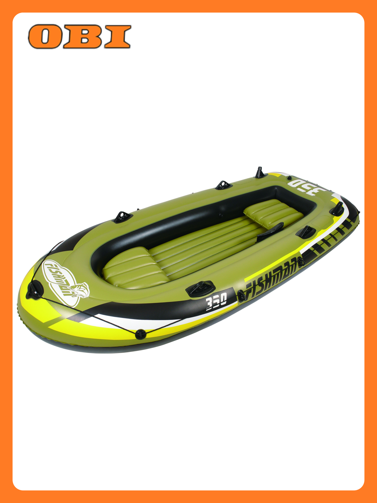 Лодка Fishman, надувная, гребная, 305х136х42 см, 4 места, с веслами, зеленая