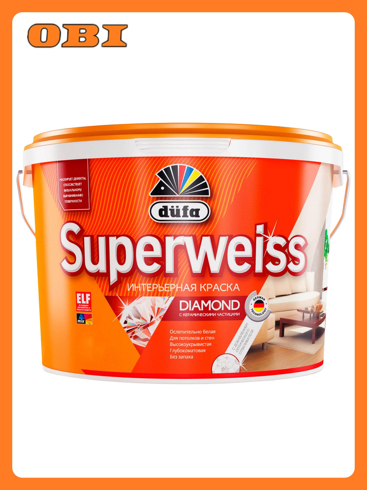 Краска Dufa SUPERWEISS RD4, интерьерная, матовая, белая, 9 л