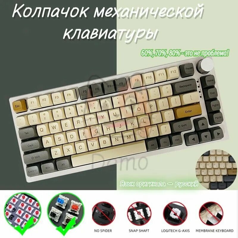 Кейкапы для механической клавиатуры Demo AK-01 ENG + RU, pbt, XDA, серый