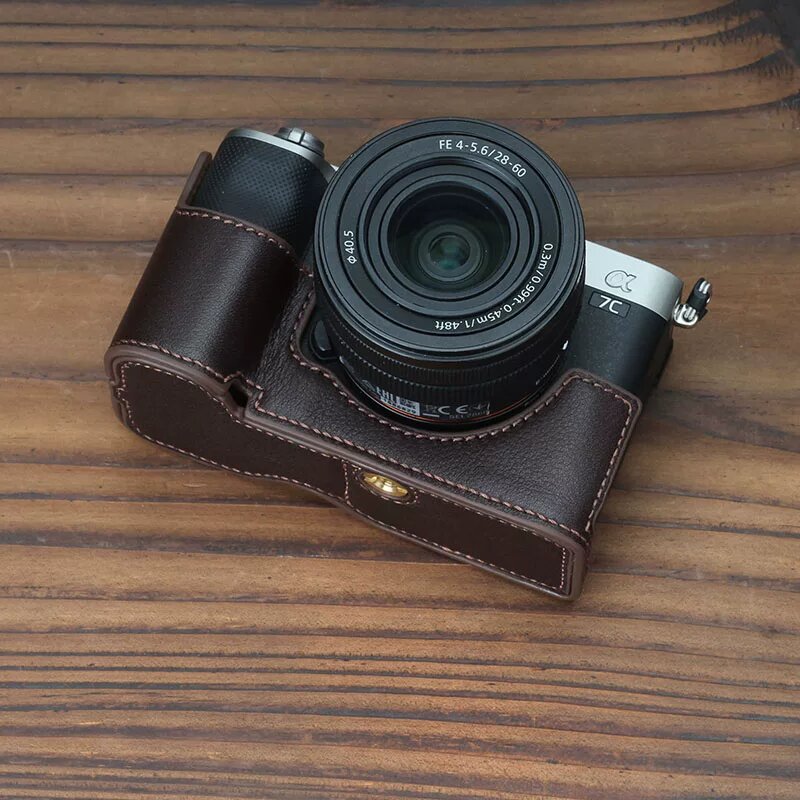 Sony A7C фотоаппаратный чехол - Кофейный цвет натуральная кожа для DSLR, премиальное ощущение