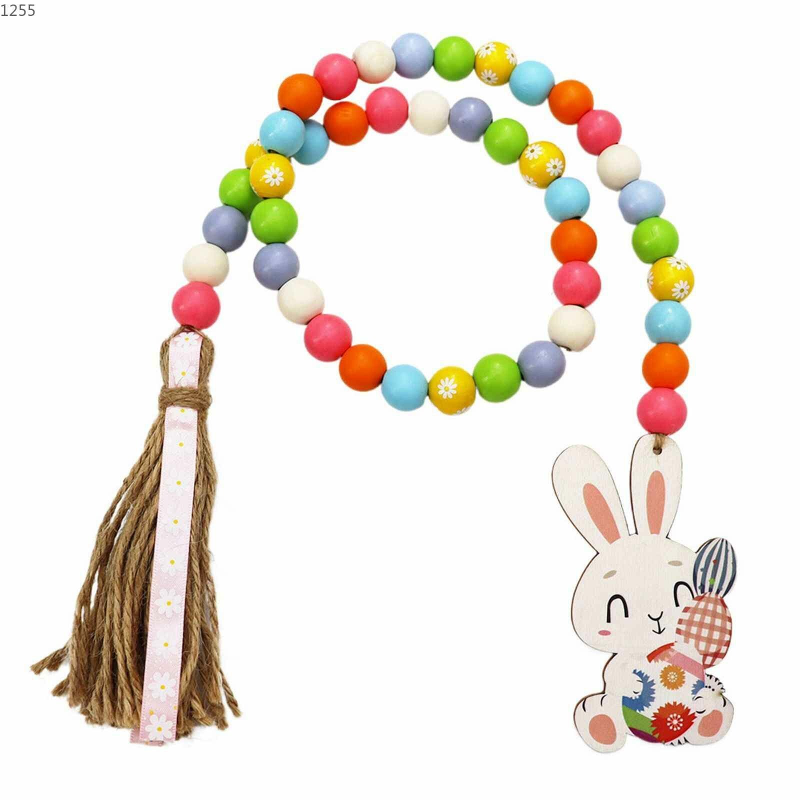 Аксессуар для Пасхи,1 нитка пасхальных деревянных бус, вышитая бисером подвеска из пеньковой веревки