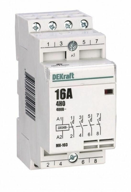 Контактор модульный DEKraft МК-103 4НО 16 А 230 В