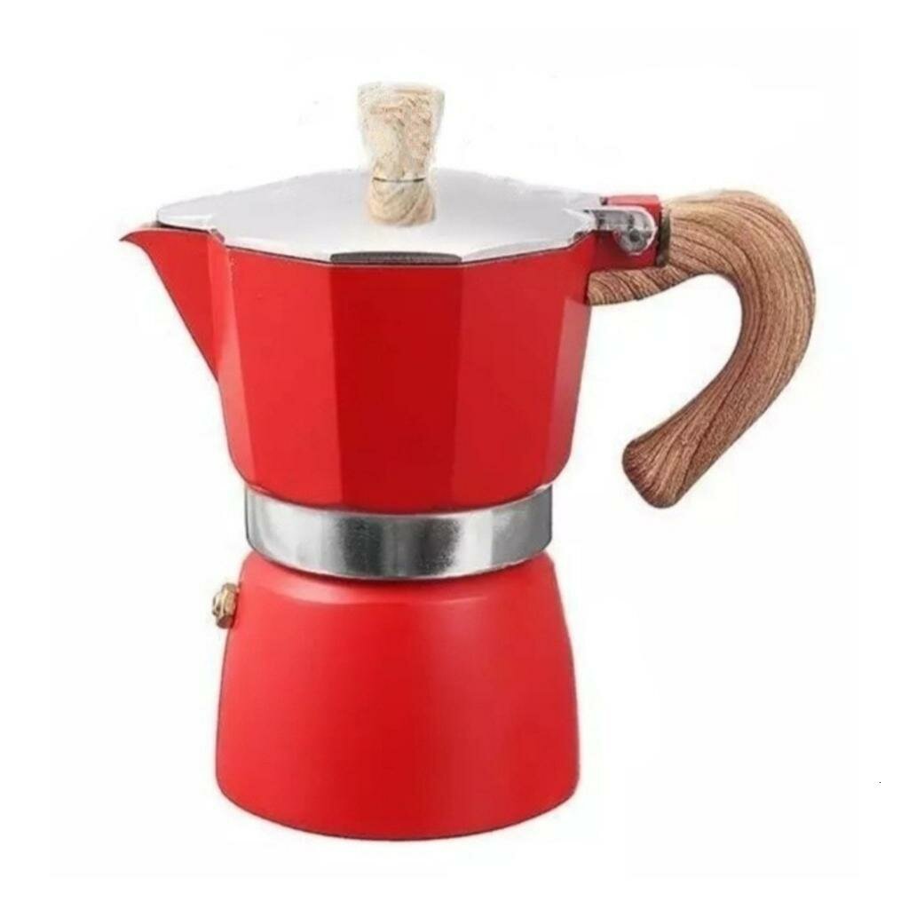 Кофейник эспрессо 150/300 мл с термостойкой ручкой, красный - 150ml