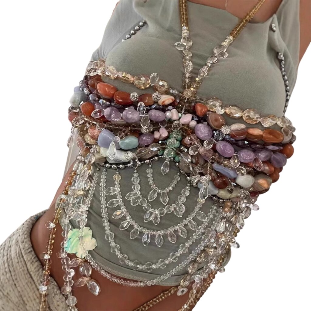 Красочный драгоценный камень, висящий на шее, сексуальный холтер, многослойная нагрудная цепочка