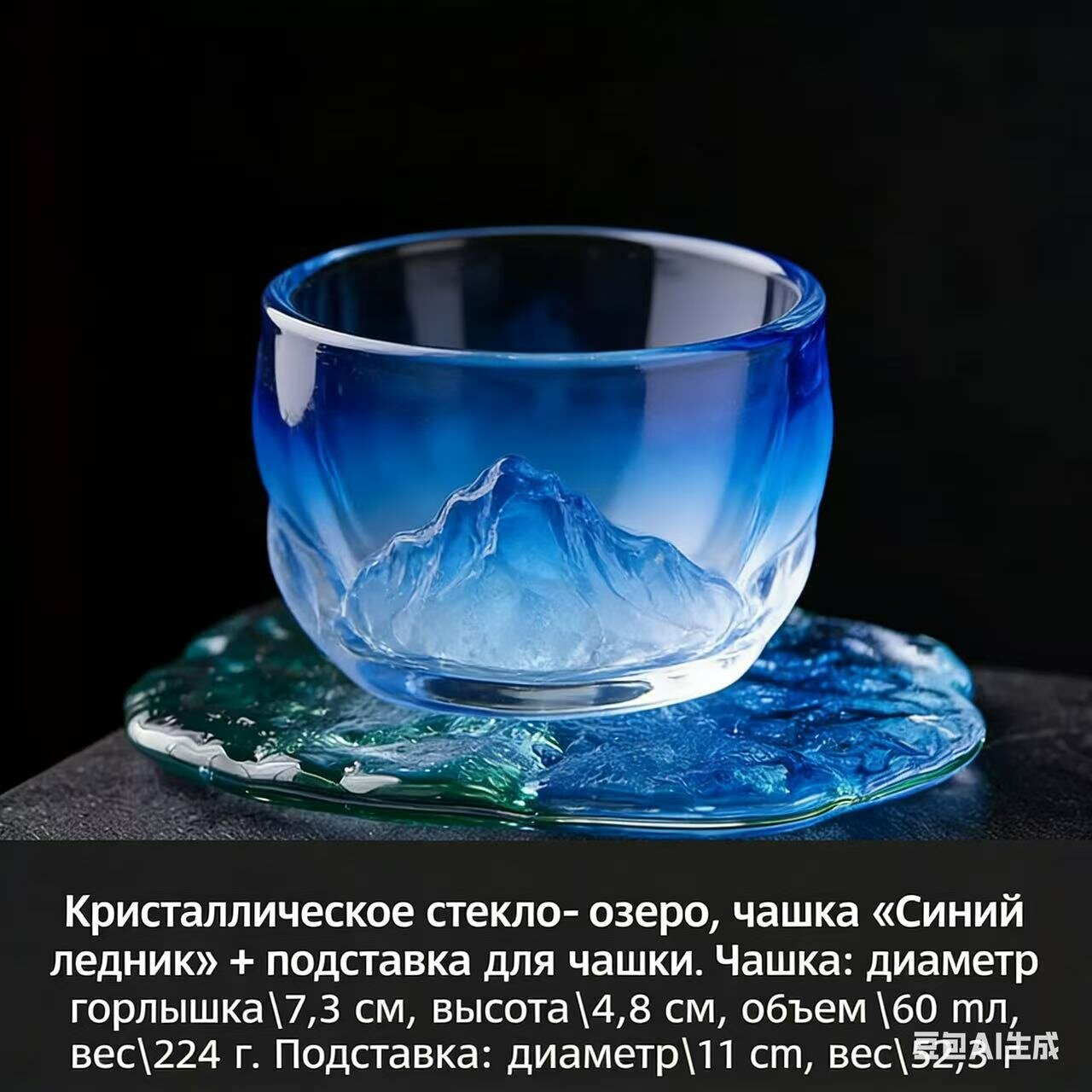 Чайный сервиз "Glacier Blue", японский стиль, стекло, 2 предмета