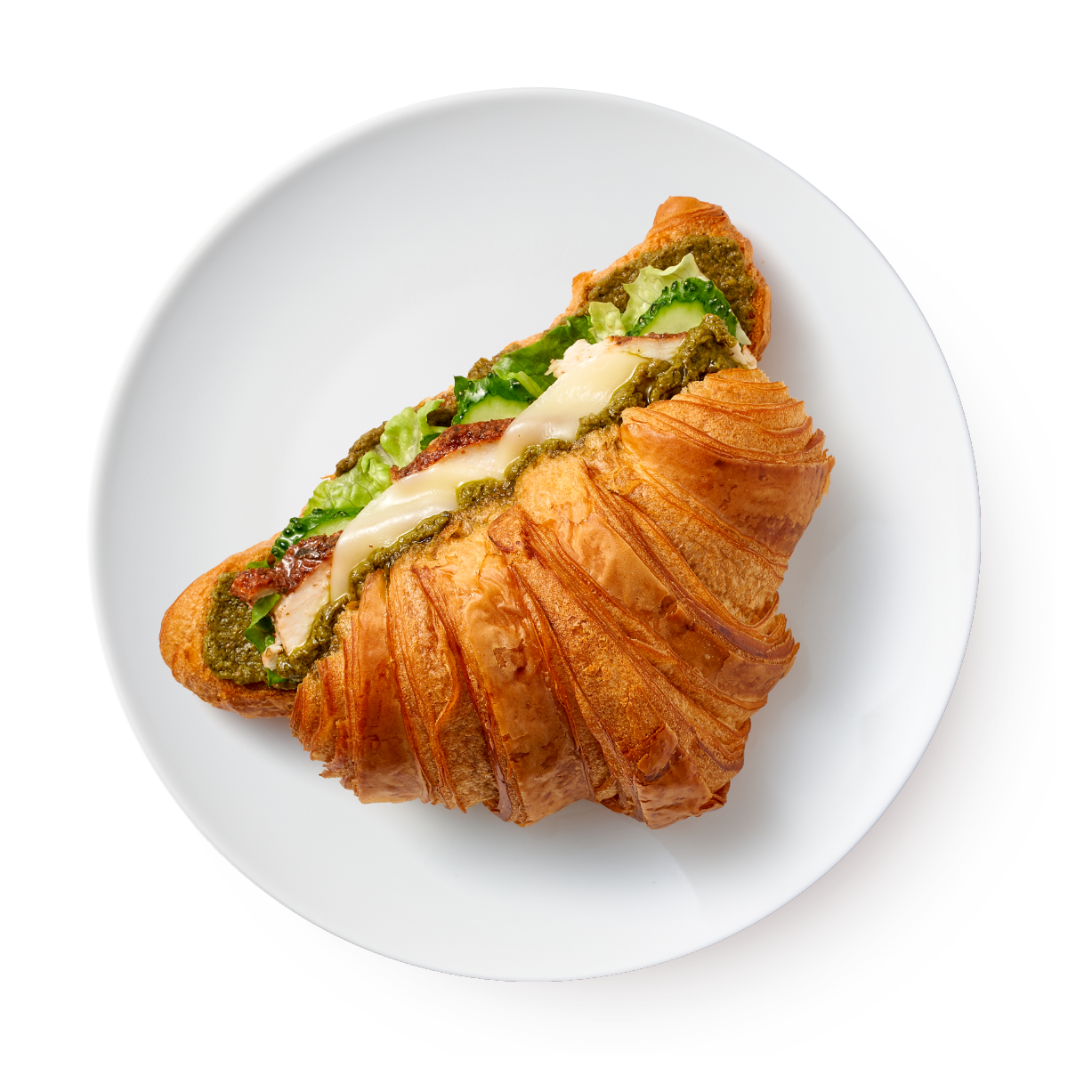 Круассан-сэндвич, с курицей и соусом Песто, готовая еда, 384,5 ккал