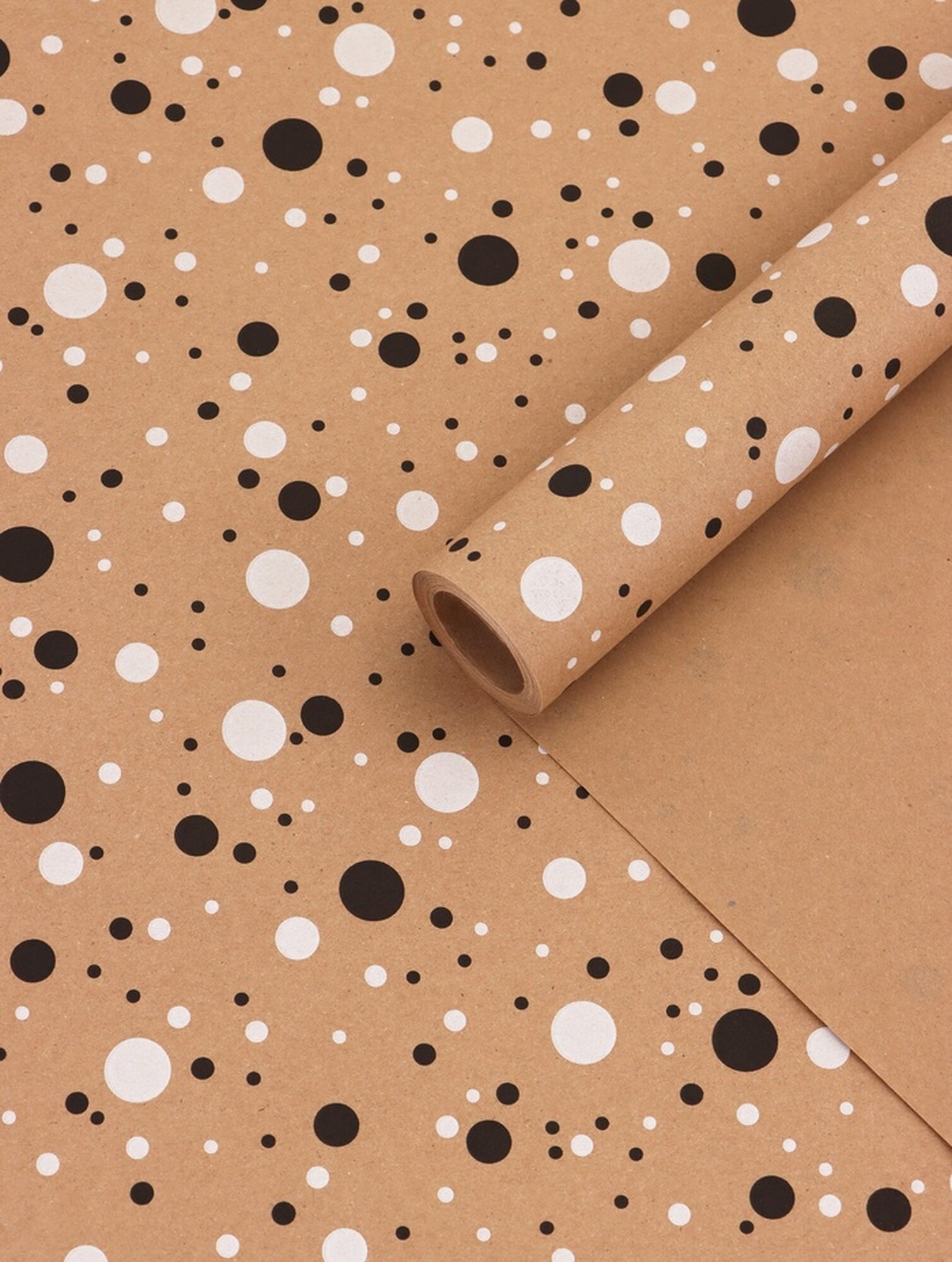 Крафт бумага "Конфетти" черный/белый цв. на коричневом фоне 0,72 х 10 ±5% м, 60 гр 10954545