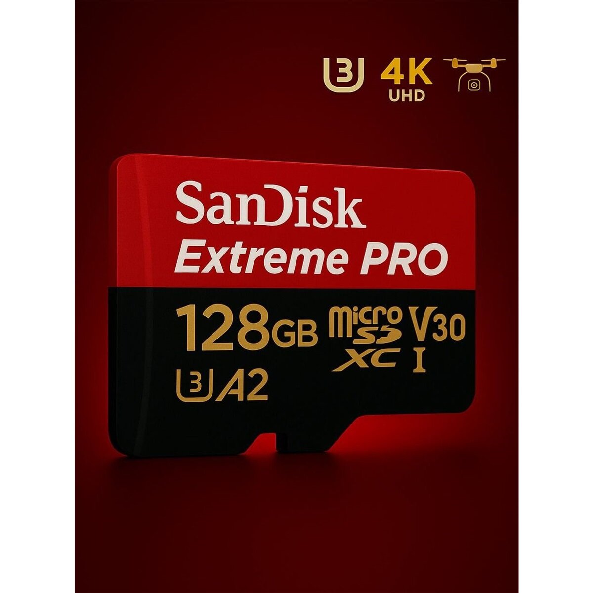 SanDisk 128 Гб Карта памяти microSDXC Extreme Pro (SDSQXCD-128G-GN6MA) Class 10 A2 V30 UHS-I, запись до 90 МБ/с, чтение до 200 Мб/с, с адаптером, для 4K-видео, экшн-камер и дронов