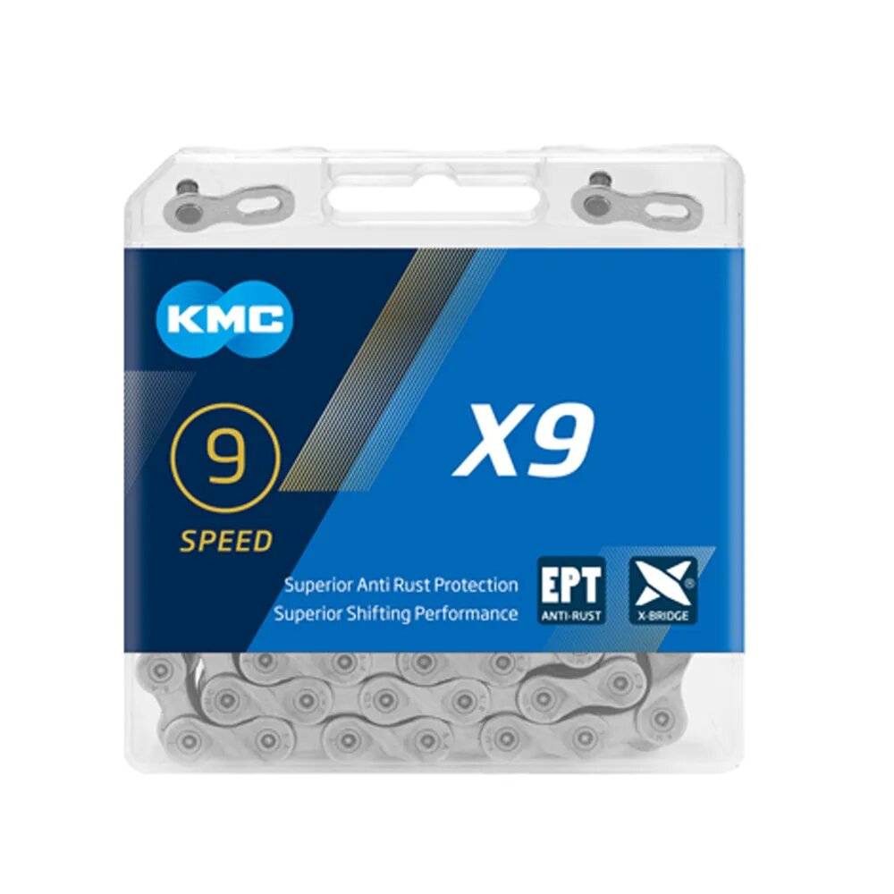 KMC X9 EPT 116 Link 1/2 "x 11/128" 9-скоростная серебристая устойчивая к ржавчине (окружающая среда) цепь для горных / шоссейных велосипедов