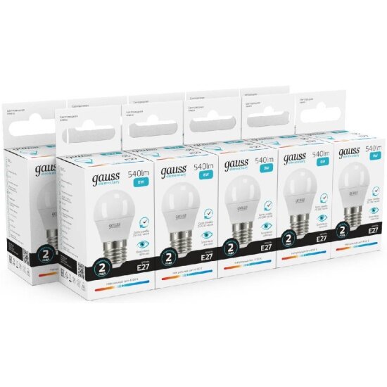 Светодиодная лампа Gauss LED Elementary Globe 8W E27 4100K (упаковка 10 шт)