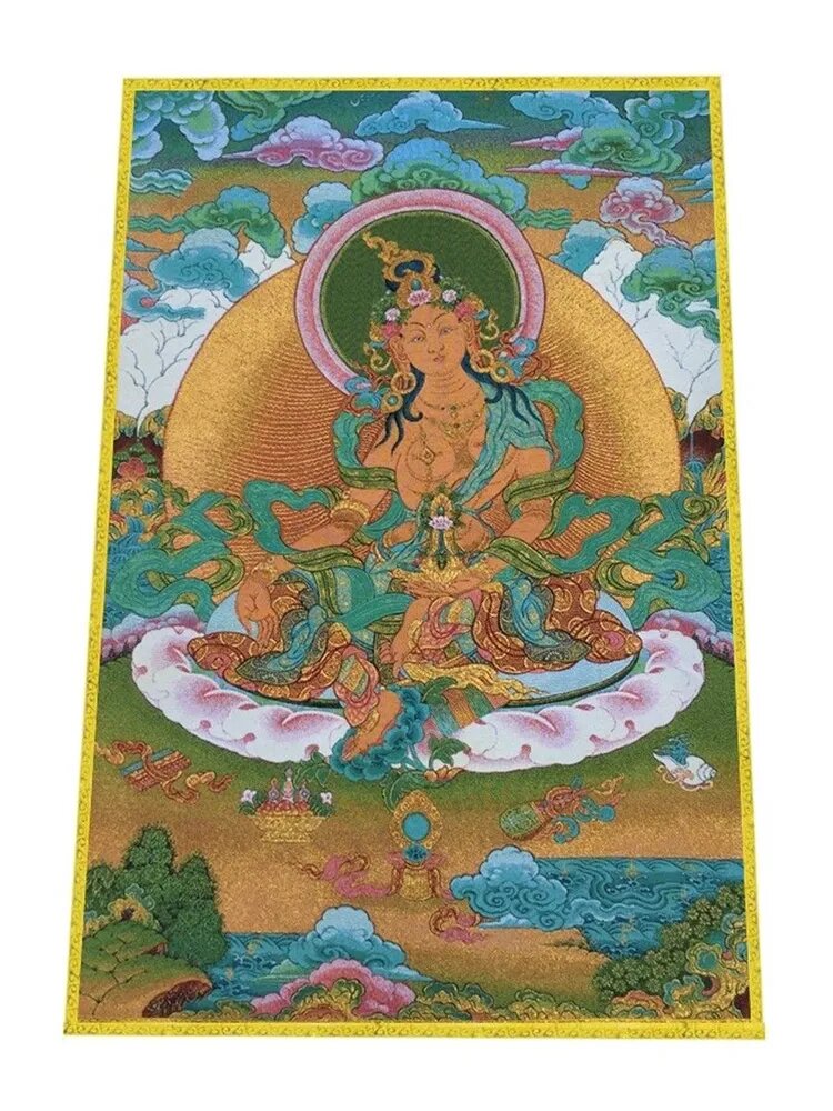 Тханка буддийская "Зеленая Тара" 60*90 см вышивка ткань картина 03-2