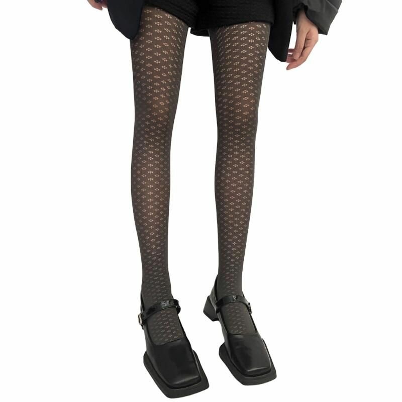 Женские чулки сетка с цветочным узором, Серый