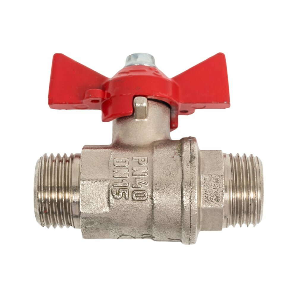 Кран шаровой Valfex N/P59 бирка для воды, 3/4" НР/НР, ручка бабочка, латунный никелированный 11Б27фт1М VF.219. NB1.034. N/P59. Bir