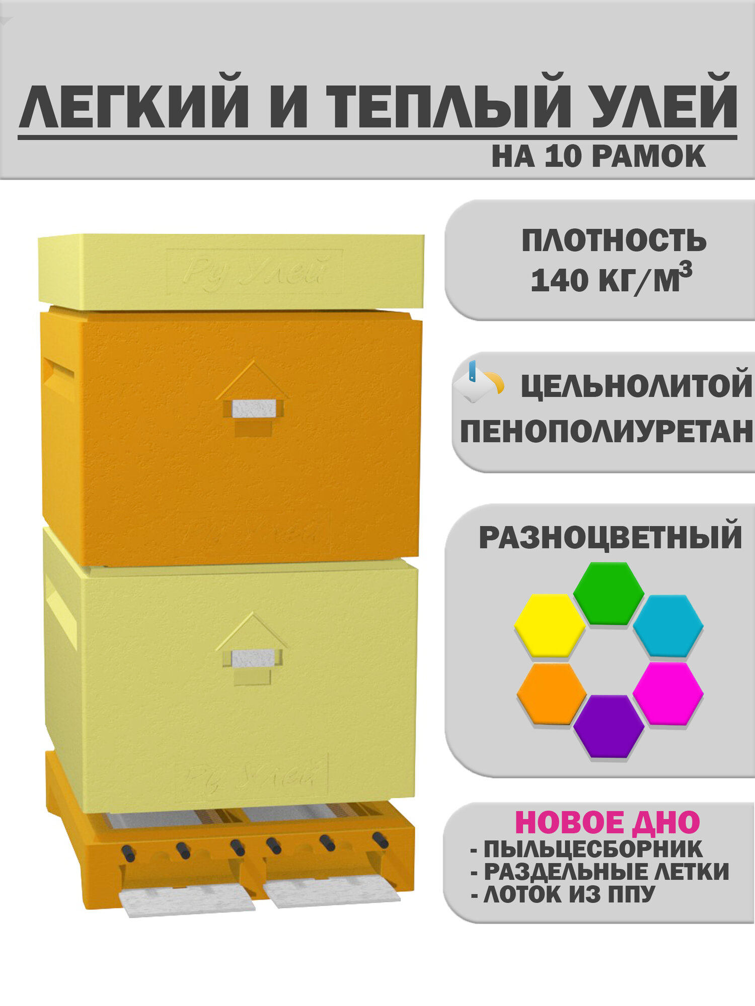 Улей для пчел ППУ 10 рамочный "Ру Улей", комплект 2 корпуса Дадан