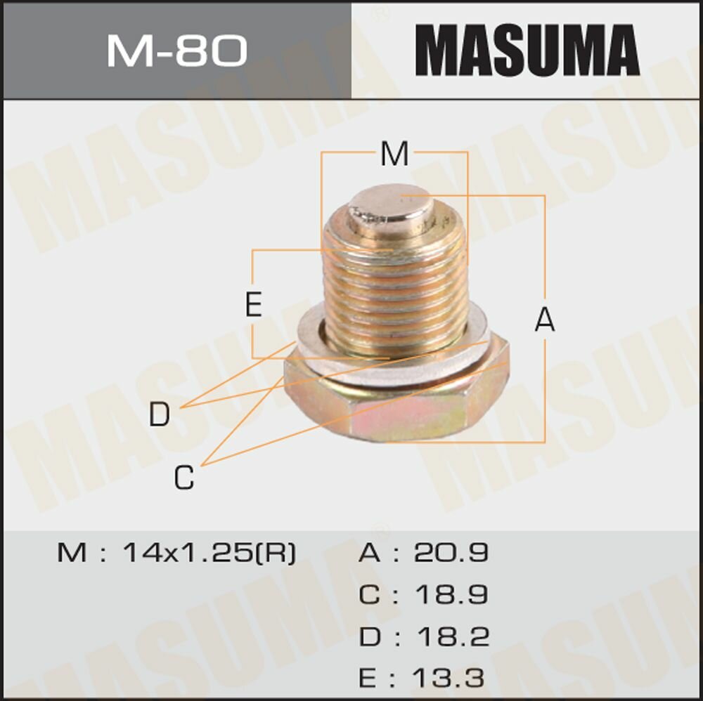 Болт маслосливной A T С магнитом с шайбой RENAULT 14x1.25R MASUMA M-80