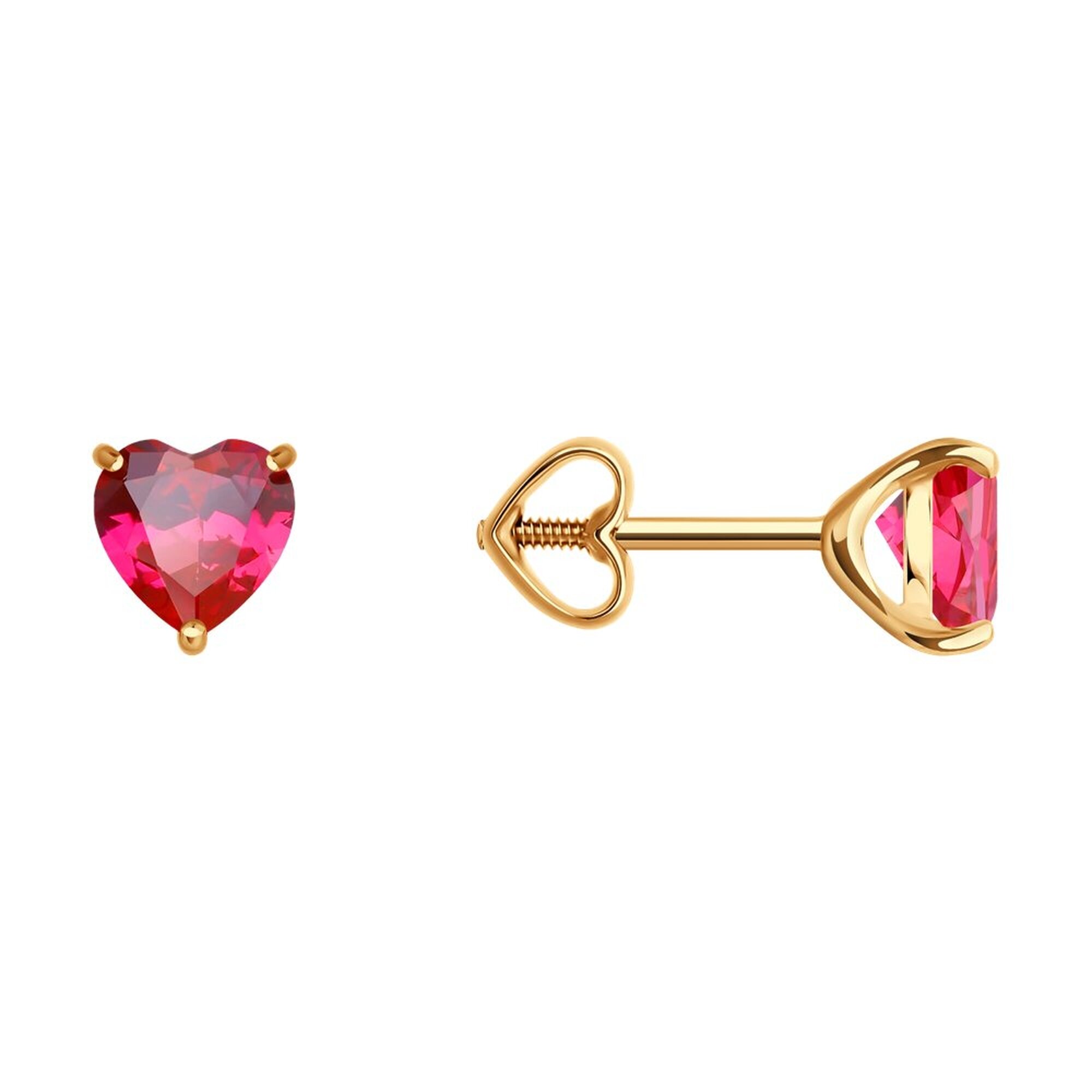Серьги, красное золото, 585 проба, корунд