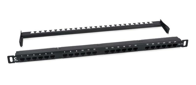 Патч-панель 19дюйм 0.5U 24 порта RJ45 кат.5E Dual IDC PLHD-24-Cat.5e-Dual-180-0.5U 180град. высокой плотн. с задн. кабельн. организатором Cabeus 9663c